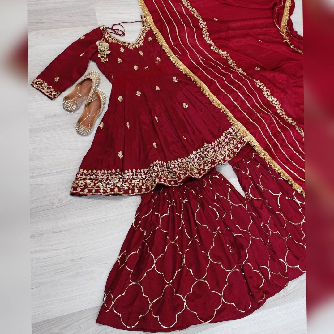 Sharara Suit, Maroon Sharara Kameez, Coffee Sharara Kameez, Wedding ...