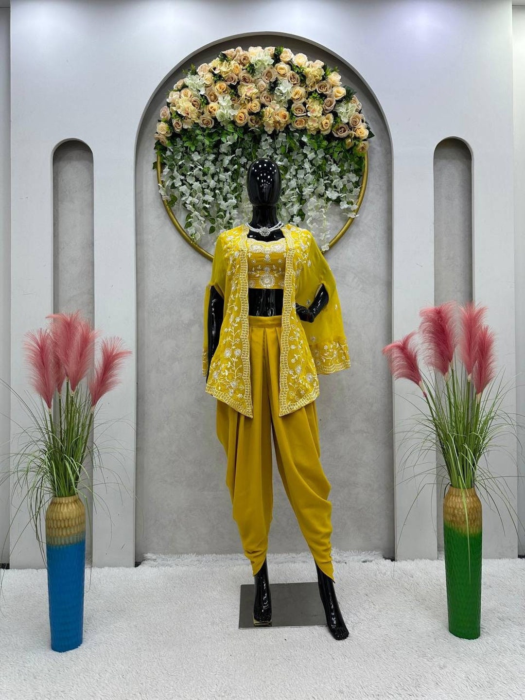 Yellow Suit Tulip Dhoti Choli Indian Dress Wedding Dhoti Choli With ...