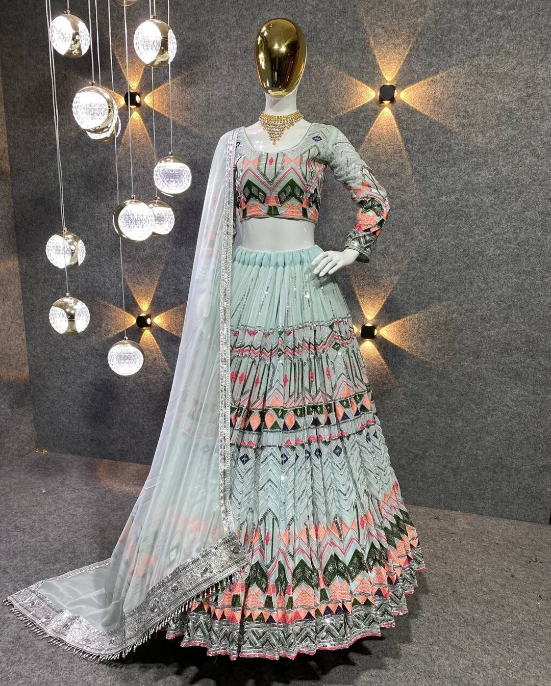 Sky Blue Color Lehenga Choli Indian Designer Wedding Wear Lehenga Choli ...
