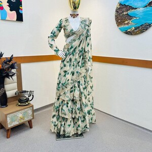 Celebrities Inspired Georgette Sequin Embroidery With Ruffle - Etsy