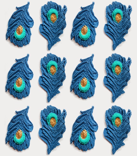 Peacock Feathers Cake/cupcake Toppers. A Set of 12 Edible - Etsy