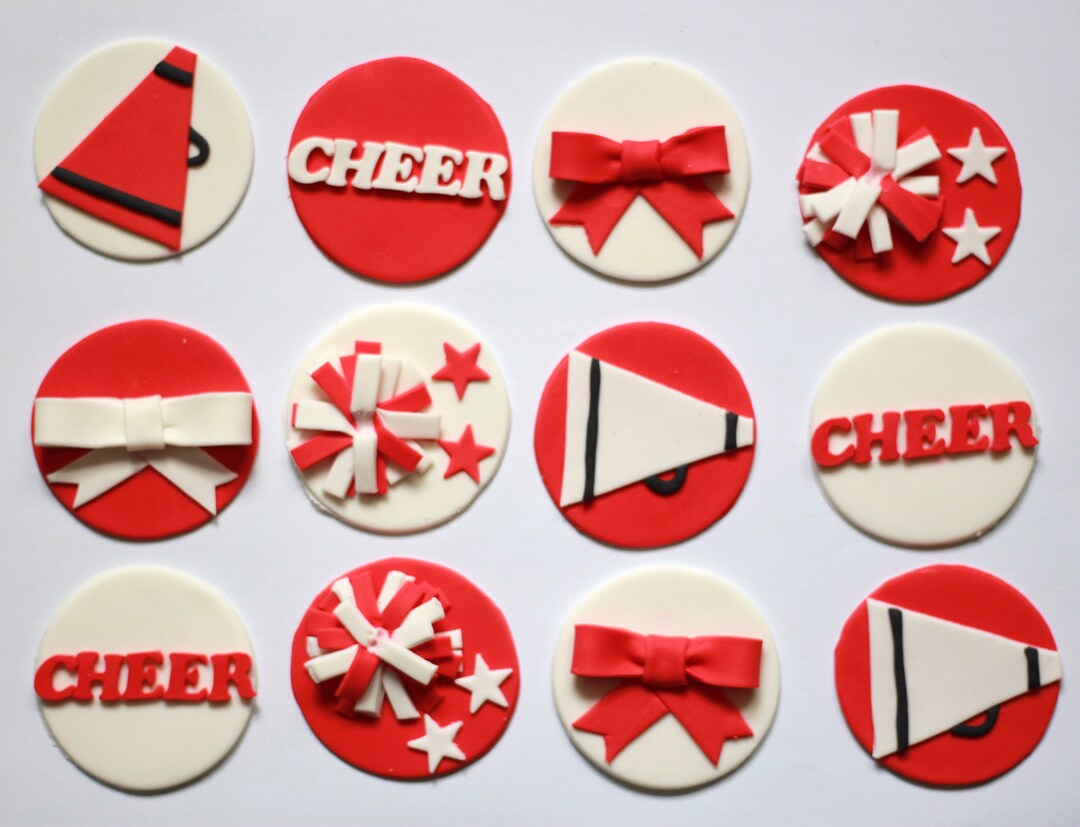 Cheerleader Themed Cupcake Toppers. A Set of 12 Edible Fondant Cupcake ...