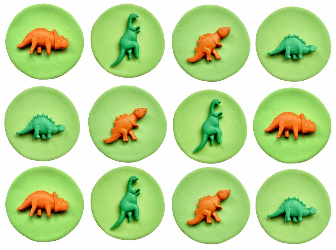 Dinosaur Themed Cupcake Toppers. A Set of 12 Edible Fondant Dinosaurs ...