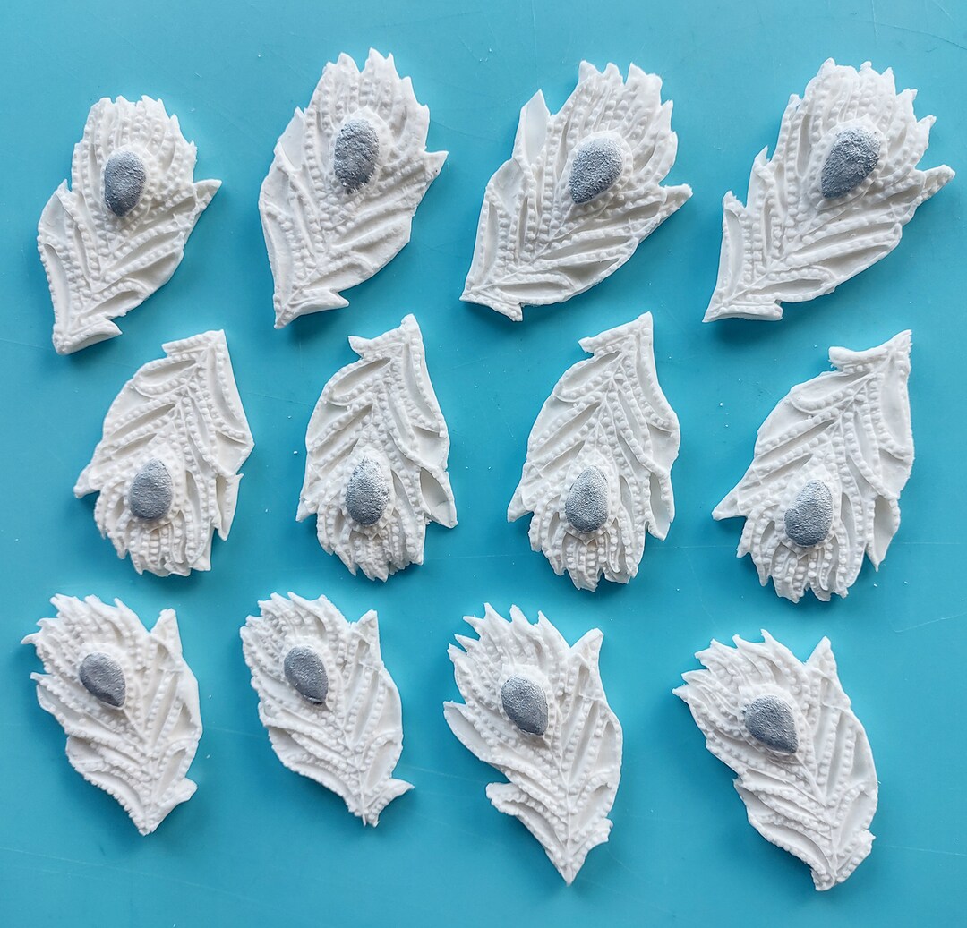 White Peacock Feathers Cake/cupcake Toppers. A Set of 12 Edible Fondant ...