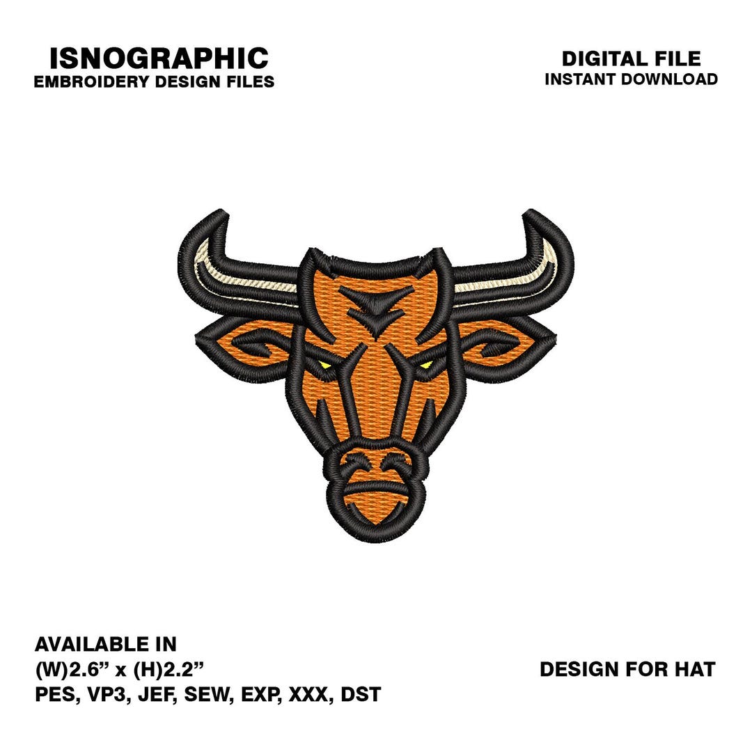 Bull Head Embroidery Design Files for Hat, Embroidery Machine ...