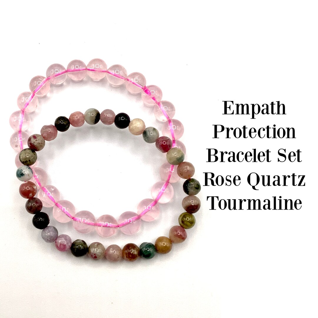 Rose Quartz Crystal Bracelet Set With Tourmaline Bracelet. Empath ...