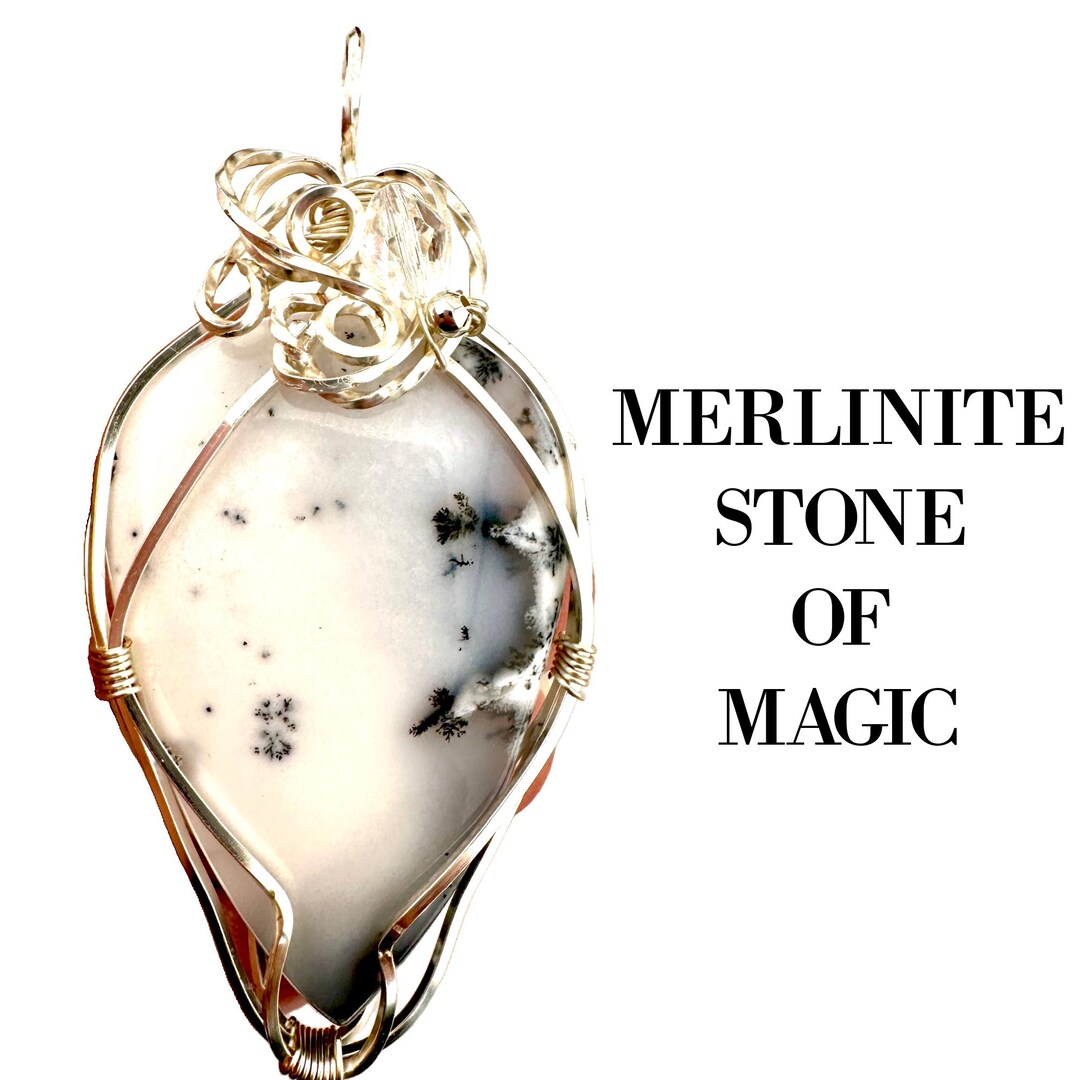 Merlinite Crystal Necklace Dendritic Opal Silver Pendant Spiritual ...