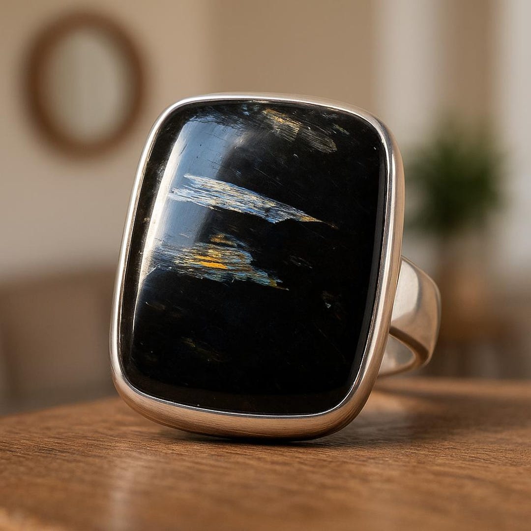 Nuummite Crystal Ring Authentic Nuummite, Greenland Stone Silver Ring ...