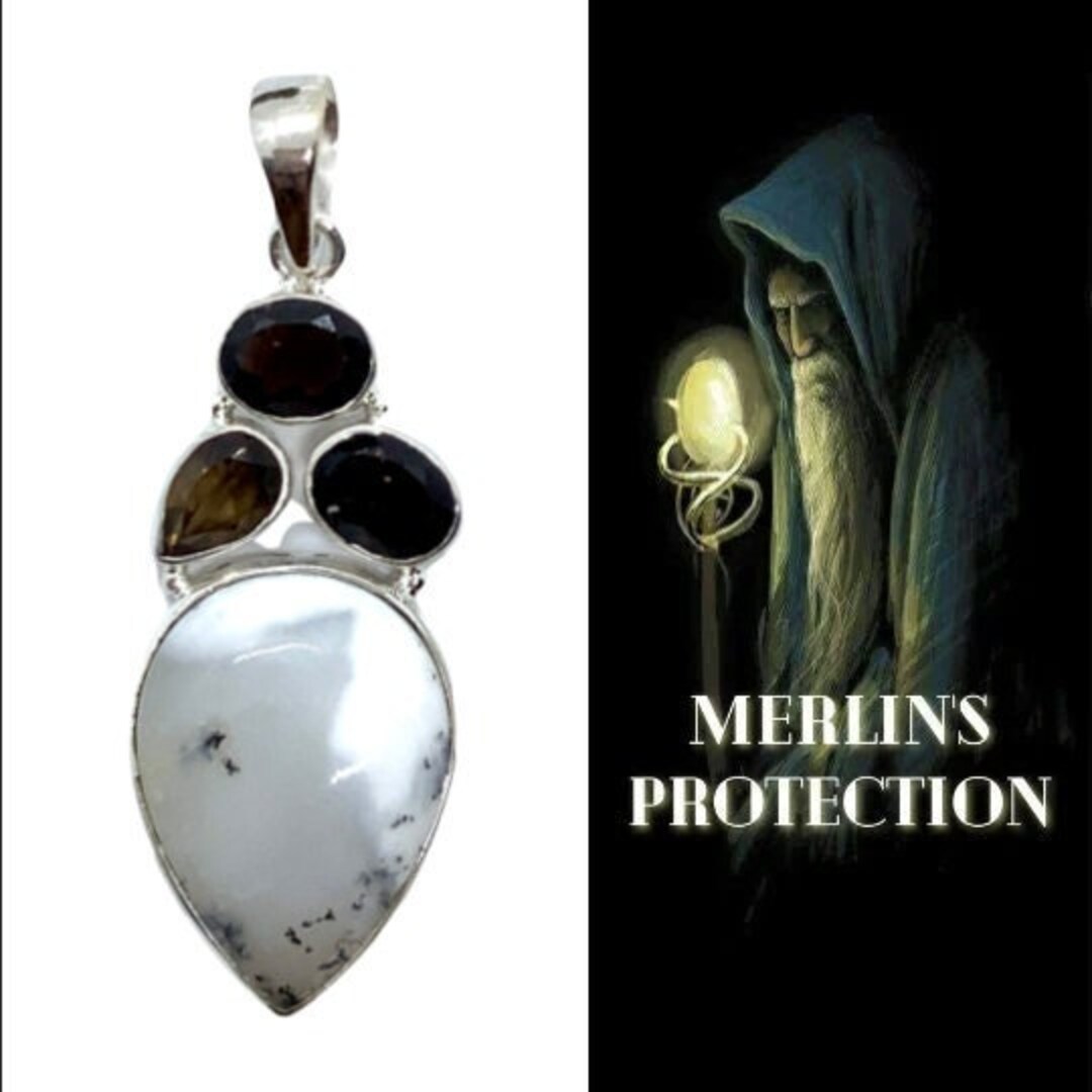 Merlinite Crystal Pendant With Smoky Quartz in Silver, Stone of Magic ...