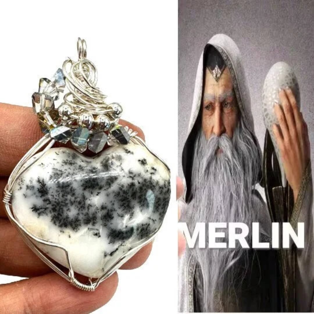 Merlinite Crystal Pendant Encoded to Merlin, Evil Eye Protection. Heart ...
