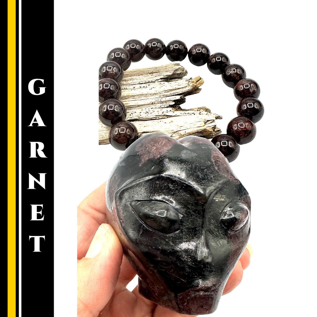 Garnet Alien Crystal Skull and Bracelet Gift Set Spiritual Jewelry Gift ...