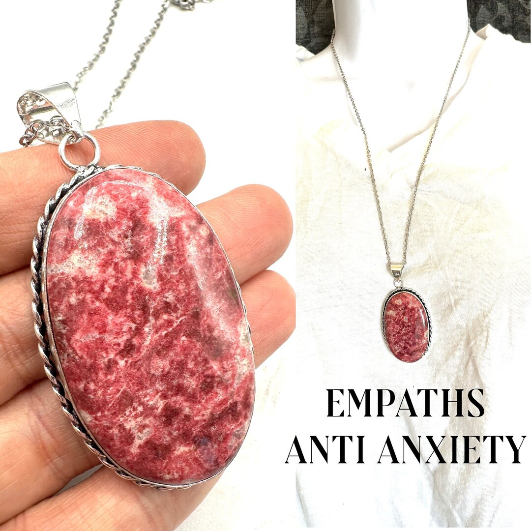 Crystal Necklace. Rare THULITE Crystal Jewelry, Silver Necklace ...