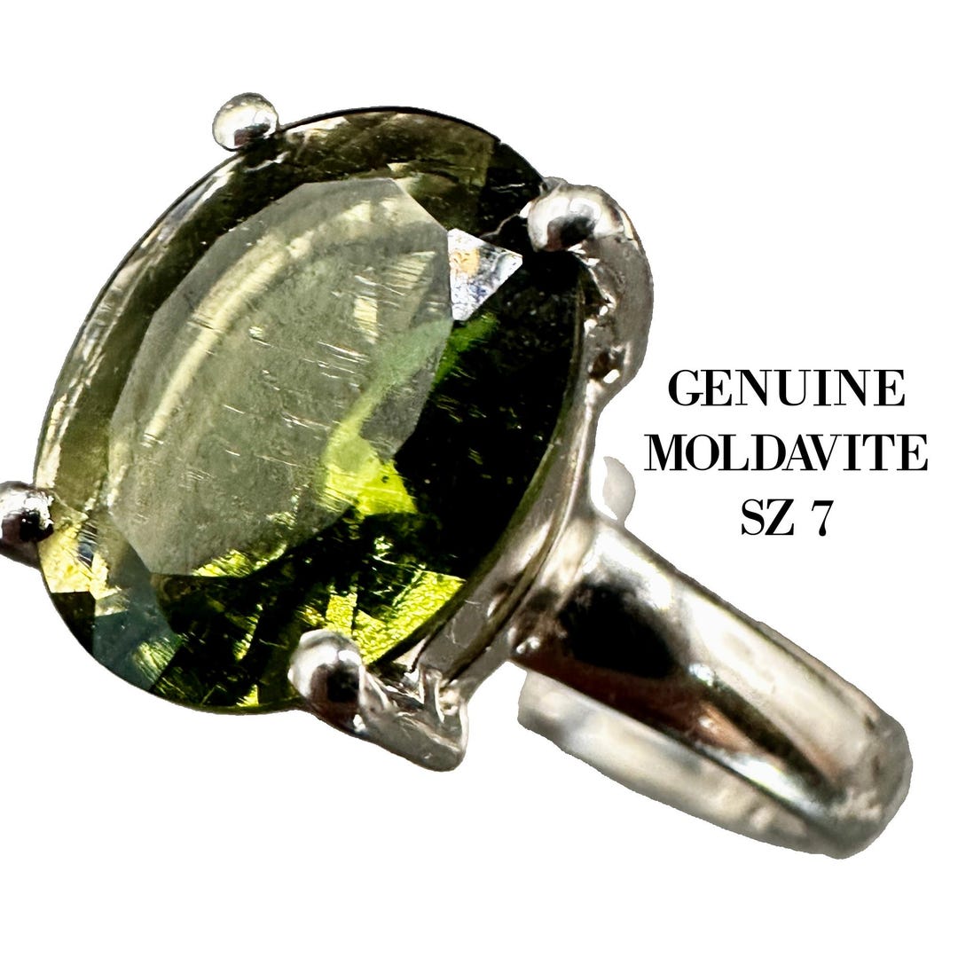 MOLDAVITE CRYSTAL RING Authentic Natural Polished Moldavite. Sz 7. 6.5 ...