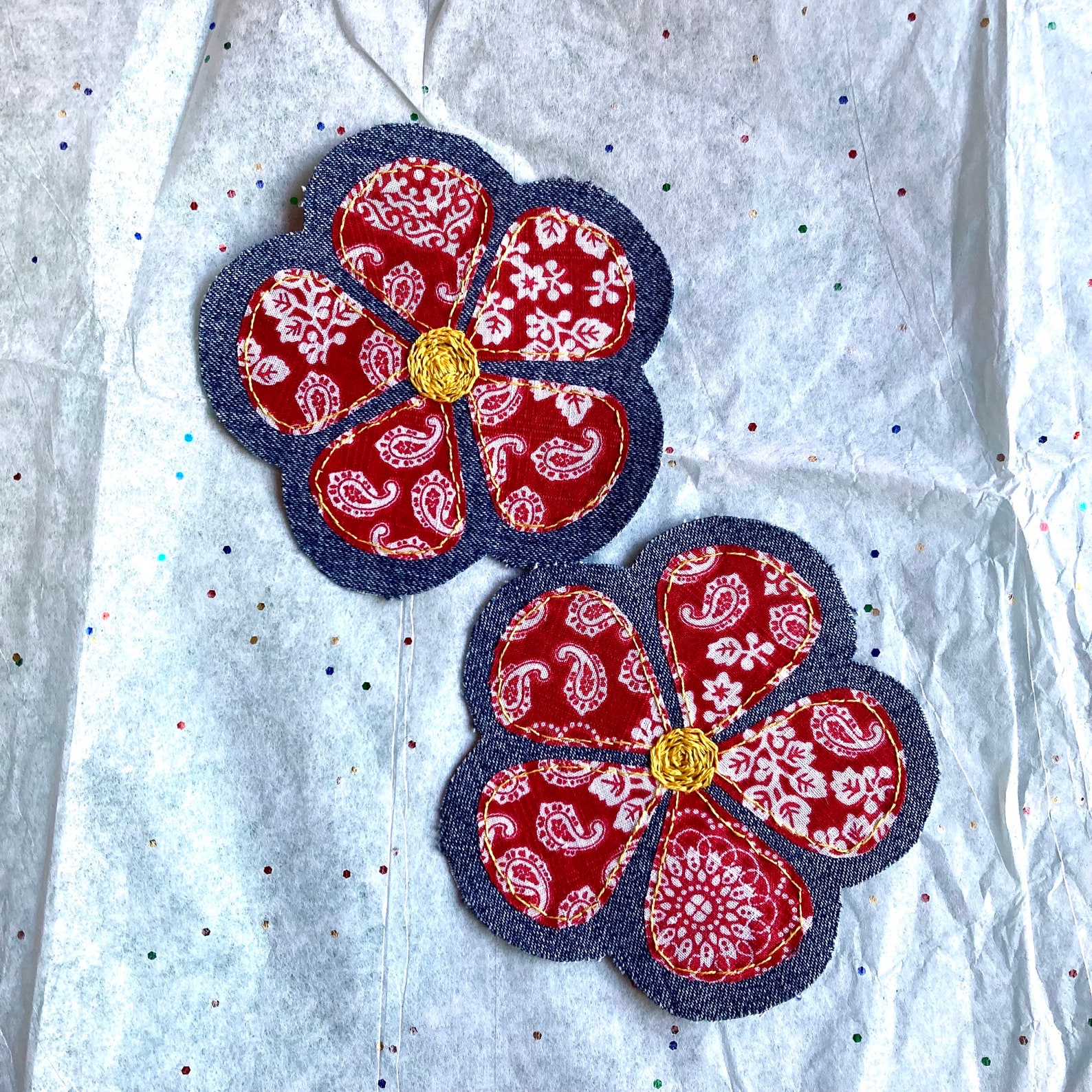 Floral Hand Embroidered Patch, Flower Sew-on Patch, Visible Mending ...