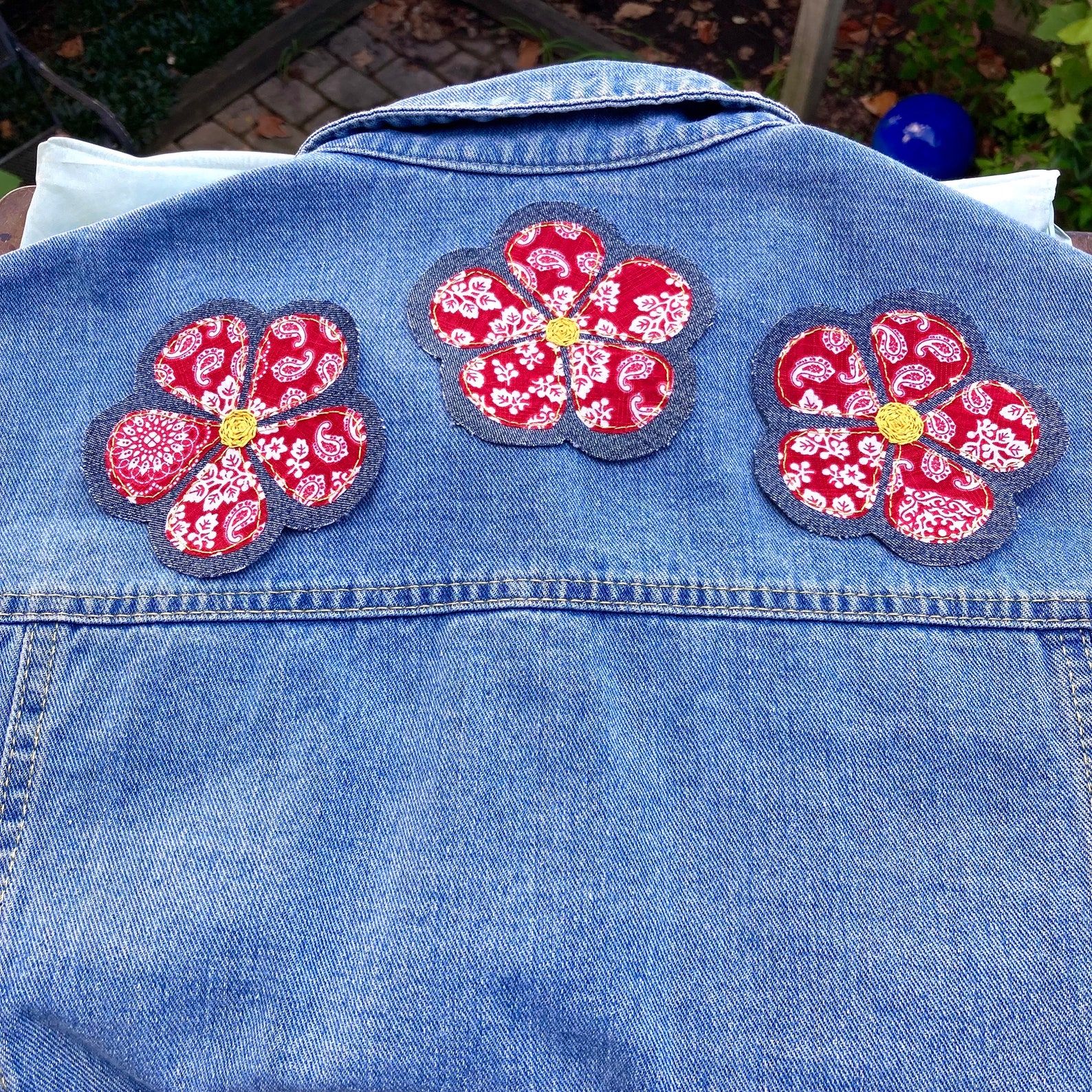 Floral Hand Embroidered Patch, Flower Sew-on Patch, Visible Mending ...