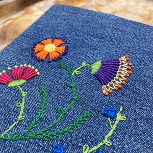 Floral Design, Hand Embroidered Journal, Reusable Cover, A5 Planning ...