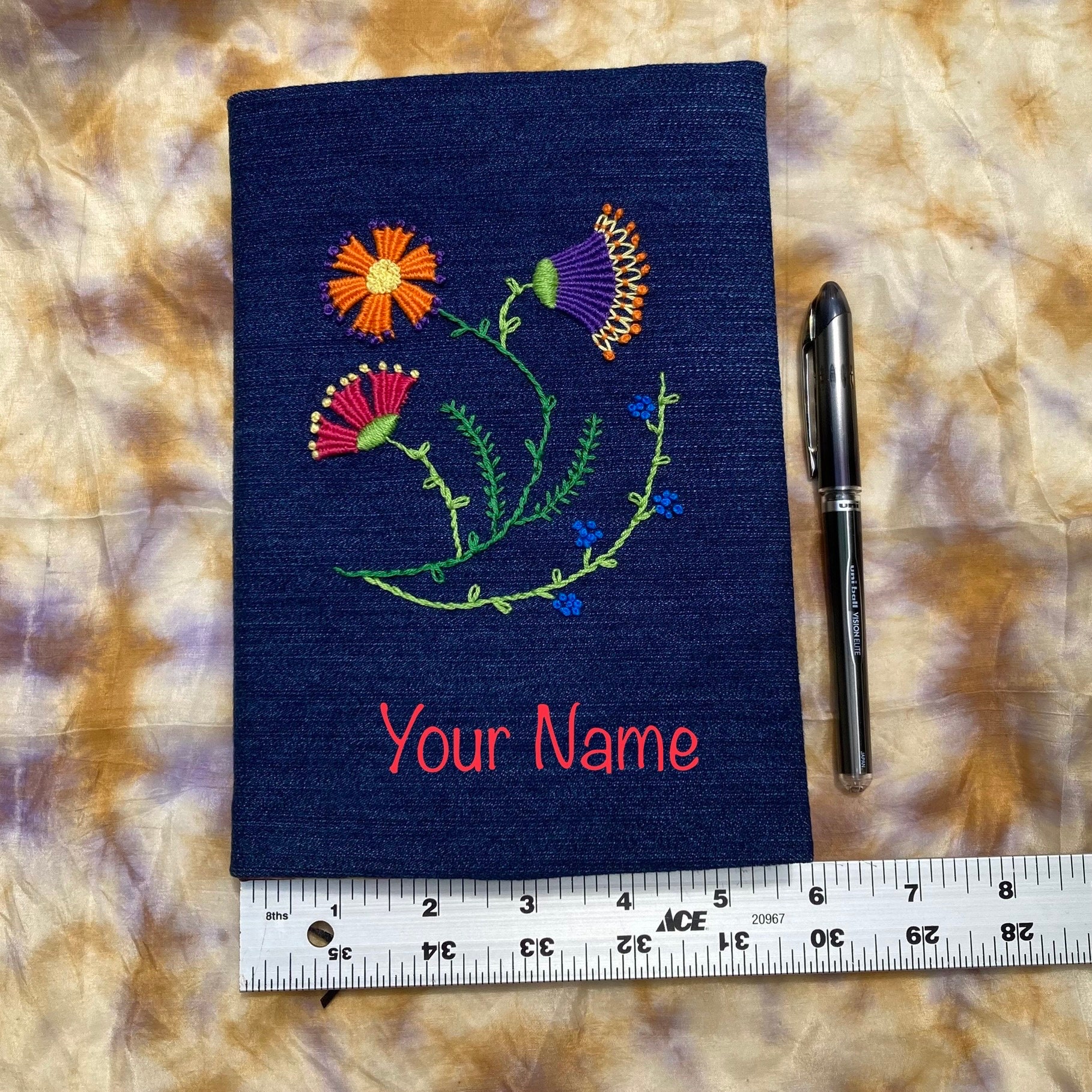 Floral Design, Hand Embroidered Journal, Reusable Cover, A5 Planning ...