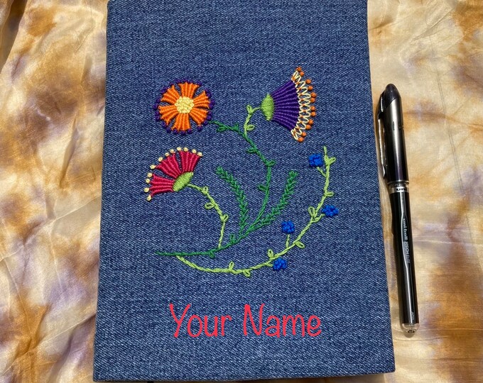 Floral Design, Hand Embroidered Journal, Reusable Cover, A5 Planning ...