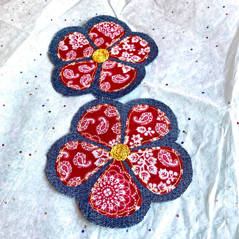 Floral Hand Embroidered Patch, Flower Sew-on Patch, Visible Mending ...
