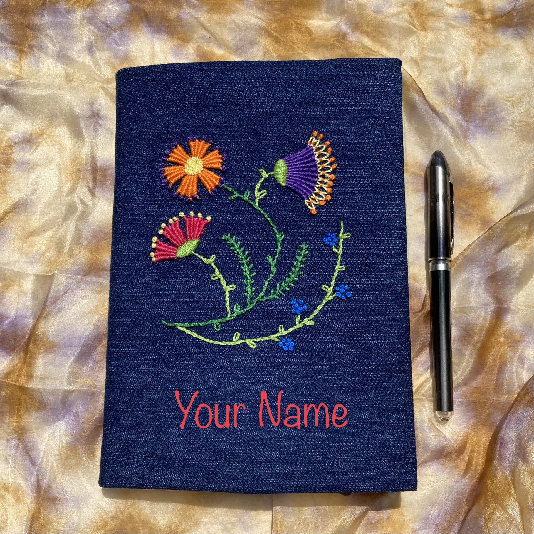Floral Design, Hand Embroidered Journal, Reusable Cover, A5 Planning ...