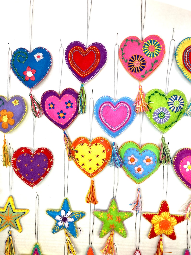 Mexican Felt Heart, Folk Art Appliqués, Decorations for Cinco De Mayo ...