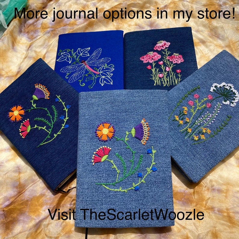 Floral Design, Hand Embroidered Journal, Reusable Cover, A5 Planning ...