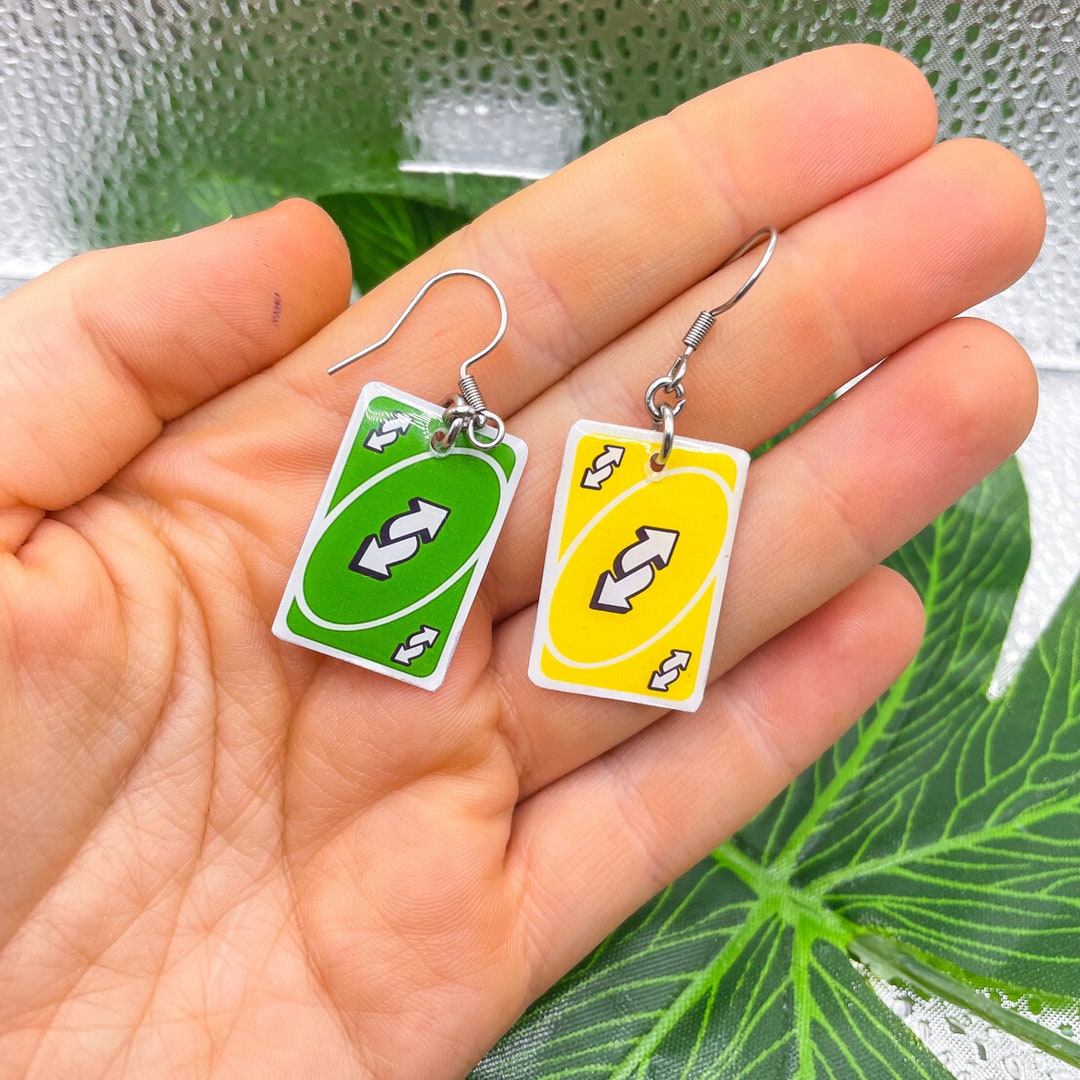 Uno Earrings Lap Change Green and Yellow, Card Game, Game Board Table ...