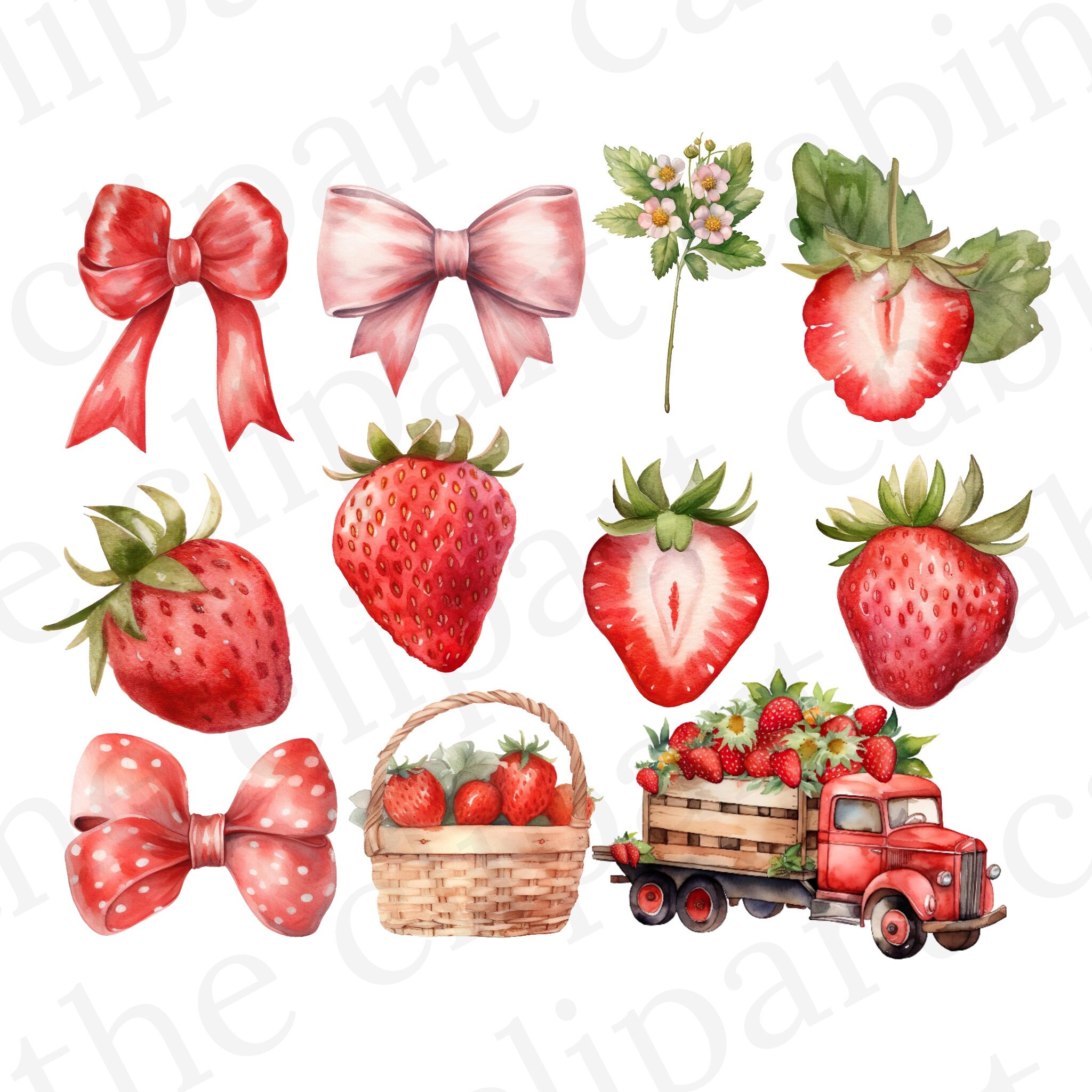 Watercolor Strawberry Clipart PNG Instant Download - Etsy UK