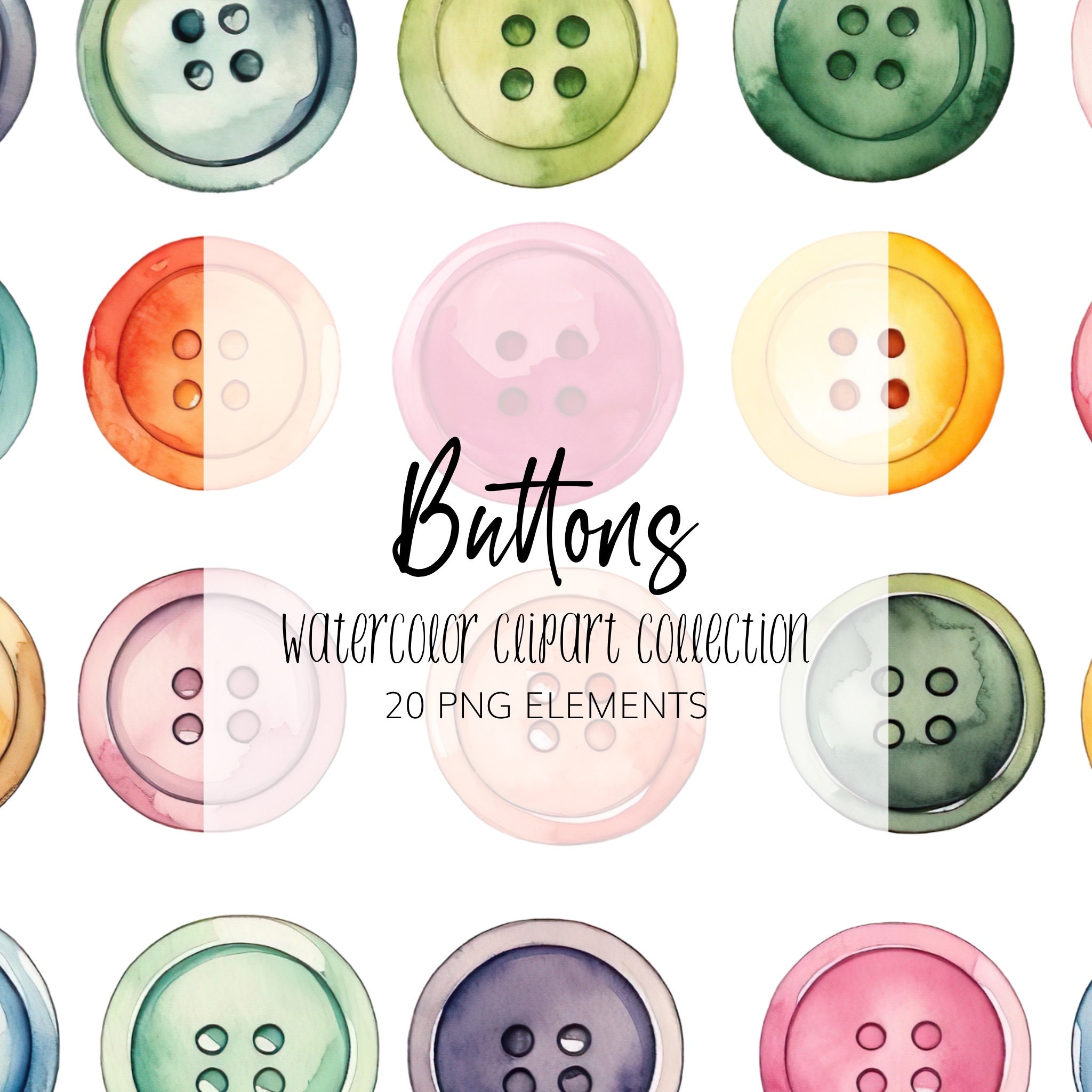 Watercolor Buttons Clipart Set PNG Instant Download - Etsy