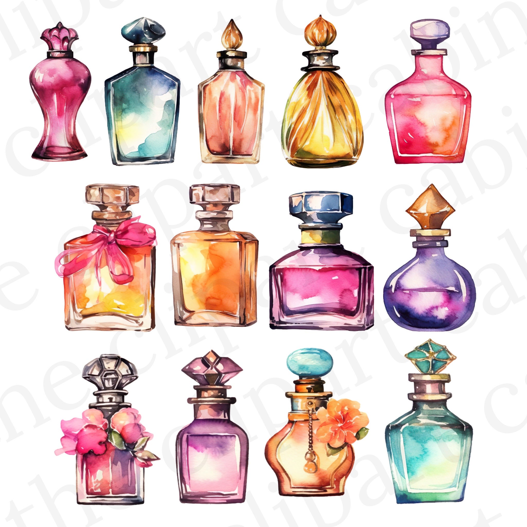 Perfume Bottles Watercolor Clipart Set PNG Instant Download - Etsy
