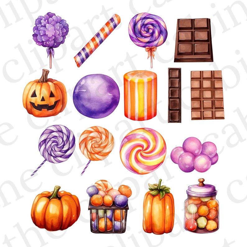 Watercolor Halloween Candy Clipart Set PNG Instant - Etsy