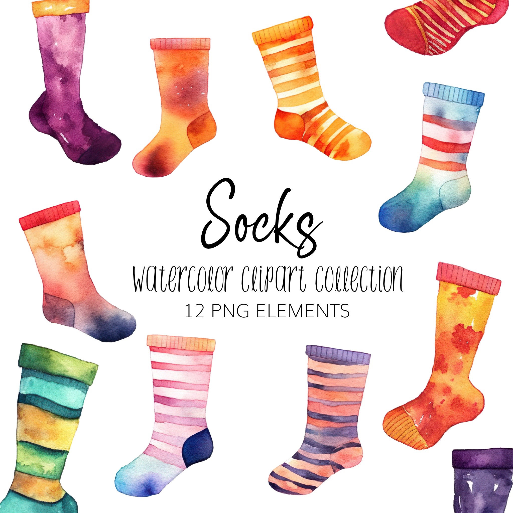 Watercolor Sock Clipart Set PNG Instant Download - Etsy