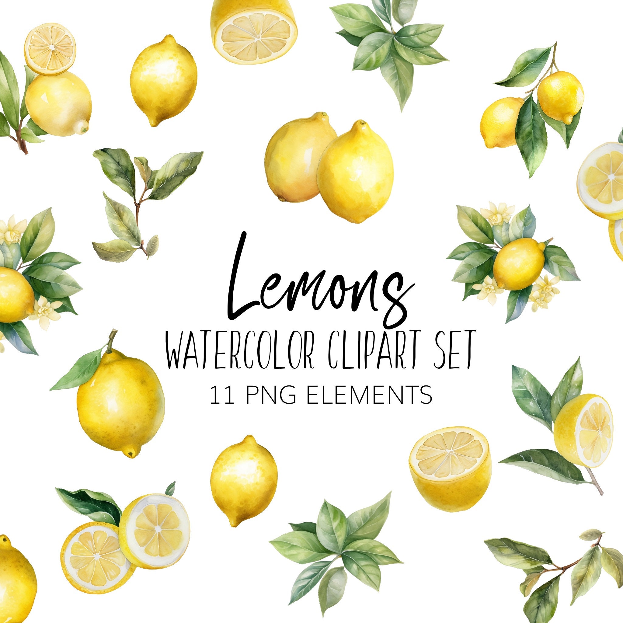 Watercolor Lemon Clipart PNG Instant Download - Etsy Canada