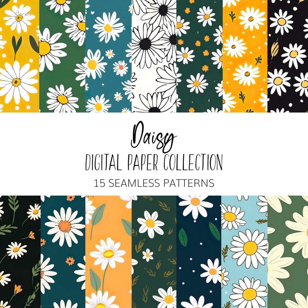 Daisy Digital Paper Set, Flowers, Seamless Patterns Instant Download - Etsy