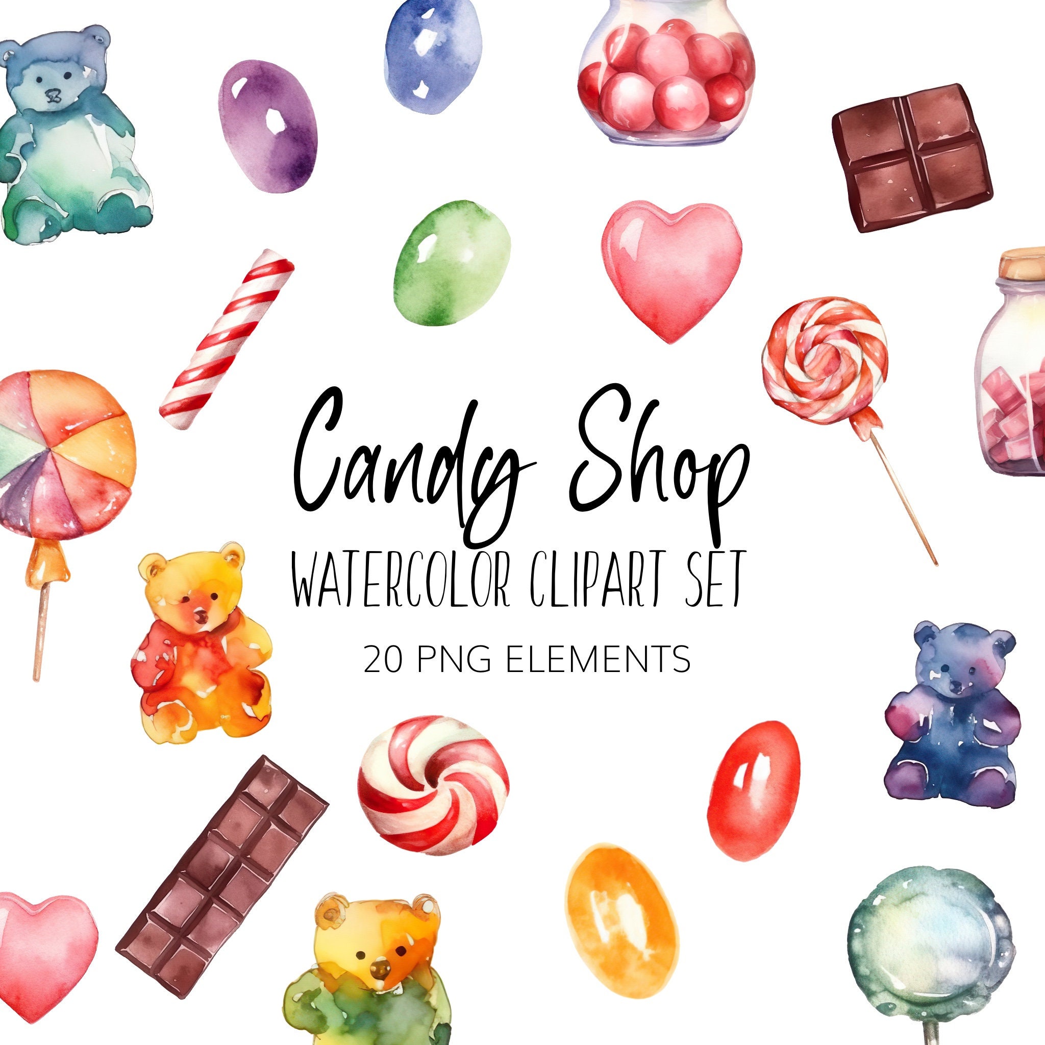Watercolor Candy Shop Clipart PNG Instant Download - Etsy