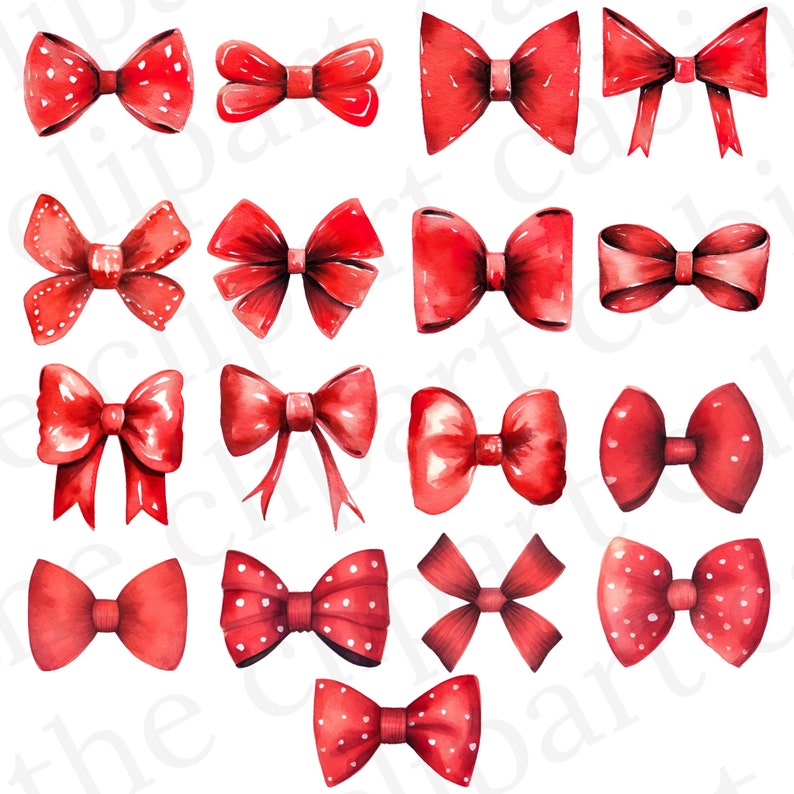 Watercolor Red Bow Clipart Set Christmas PNG Instant - Etsy