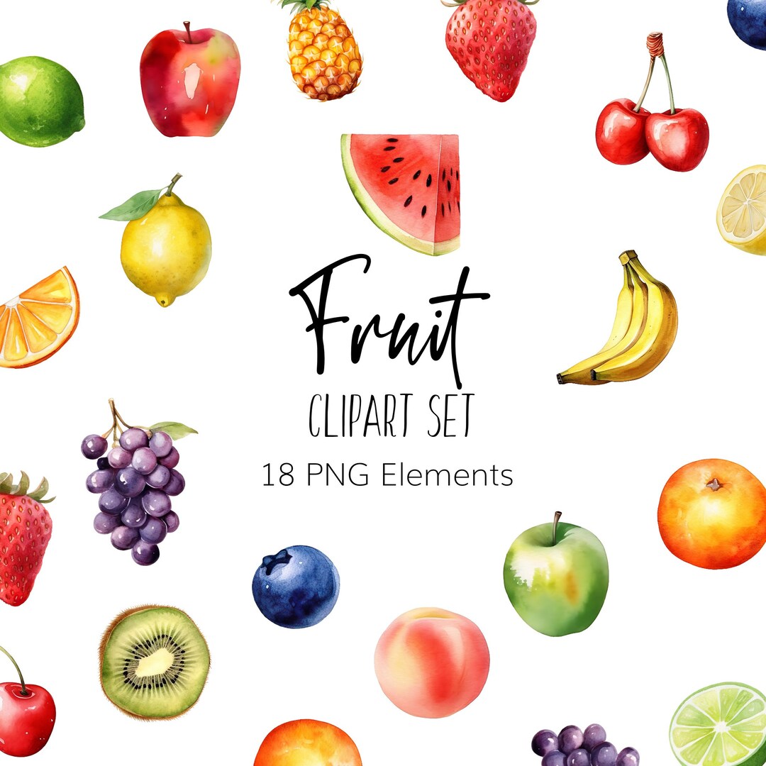 Watercolor Fruit Clipart - PNG - Instant Download - Etsy