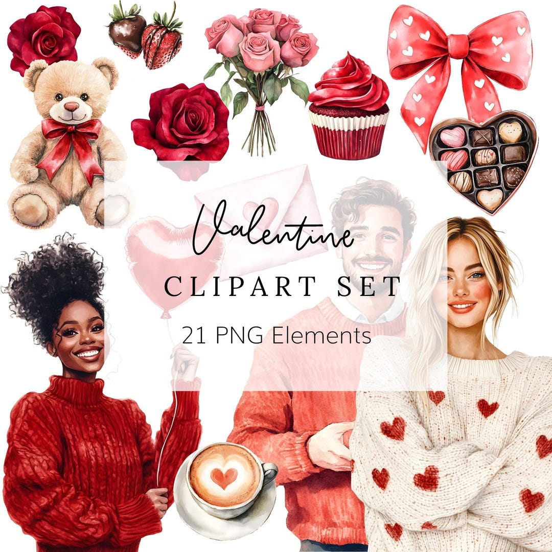 Valentine’s Day Clipart Set - PNG - Etsy