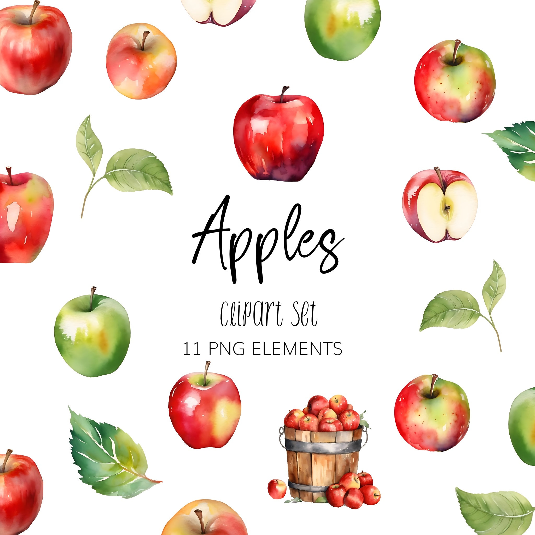 Watercolor Apple Clipart Set PNG Instant Download - Etsy