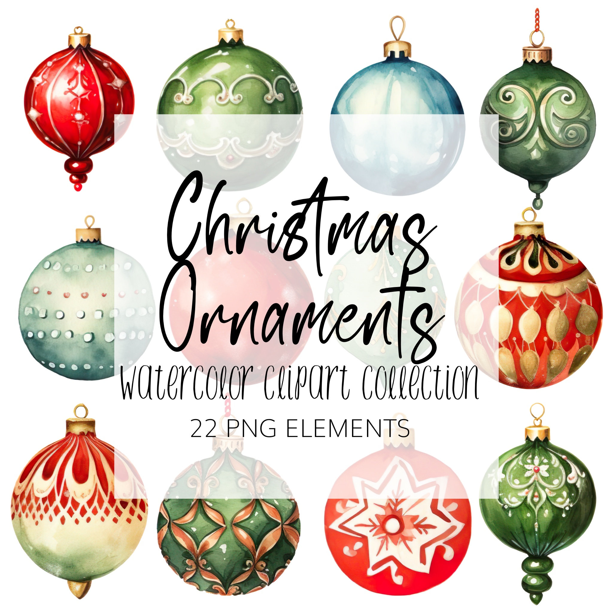 Watercolor Christmas Ornament Clipart Set Christmas PNG - Etsy