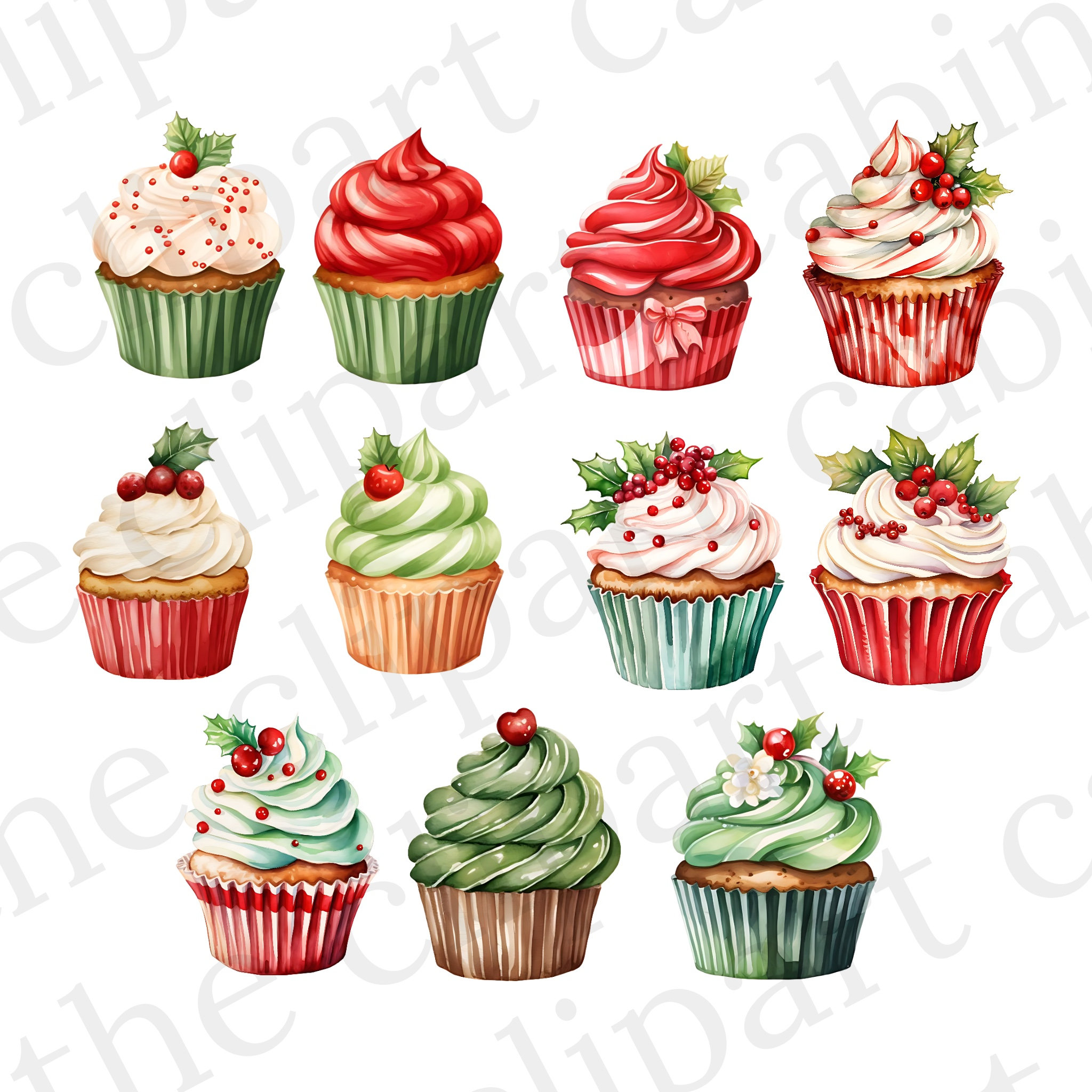 Christmas Cupcake Clipart Set Christmas PNG Instant - Etsy