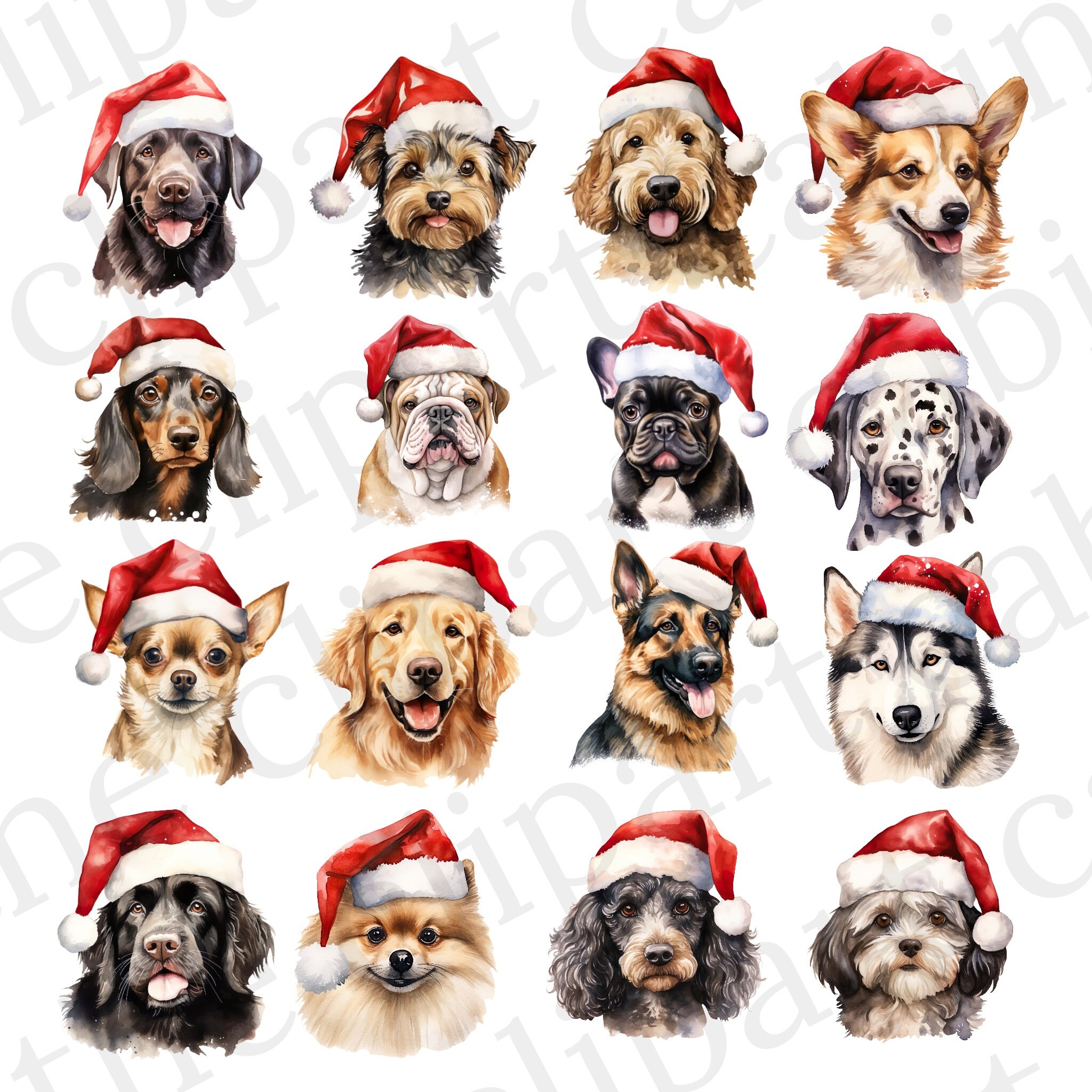 Santa Dogs Clipart Set Christmas PNG Instant Download - Etsy