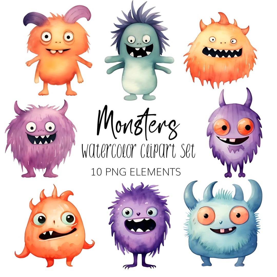 Watercolor Monster Clipart Set- PNG - Instant Download - Etsy UK