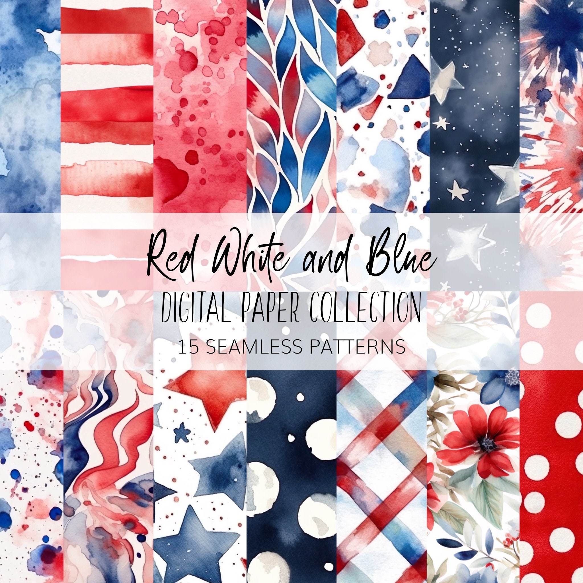 Red White and Blue Digital Paper Set, 4th of July, Seamless Patterns ...