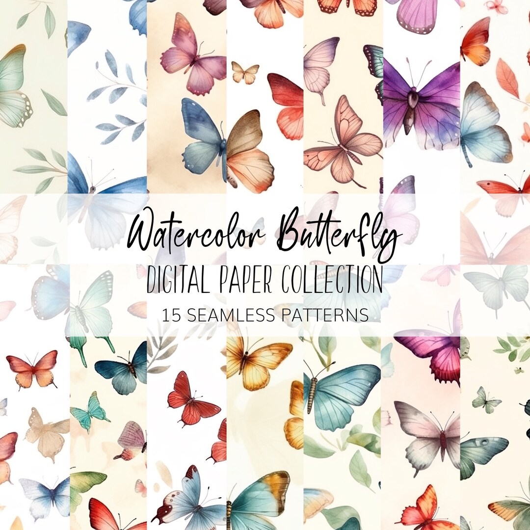 Watercolor Butterflies Digital Paper Set Seamless Patterns Instant ...
