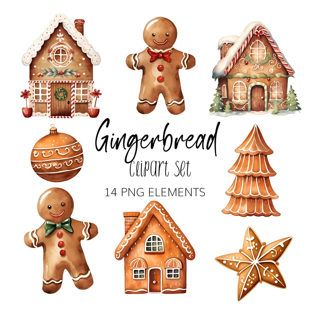 Watercolor Gingerbread Clipart Set Christmas PNG Instant Download - Etsy