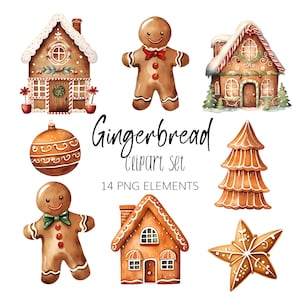 Watercolor Gingerbread Clipart Set Christmas PNG Instant - Etsy