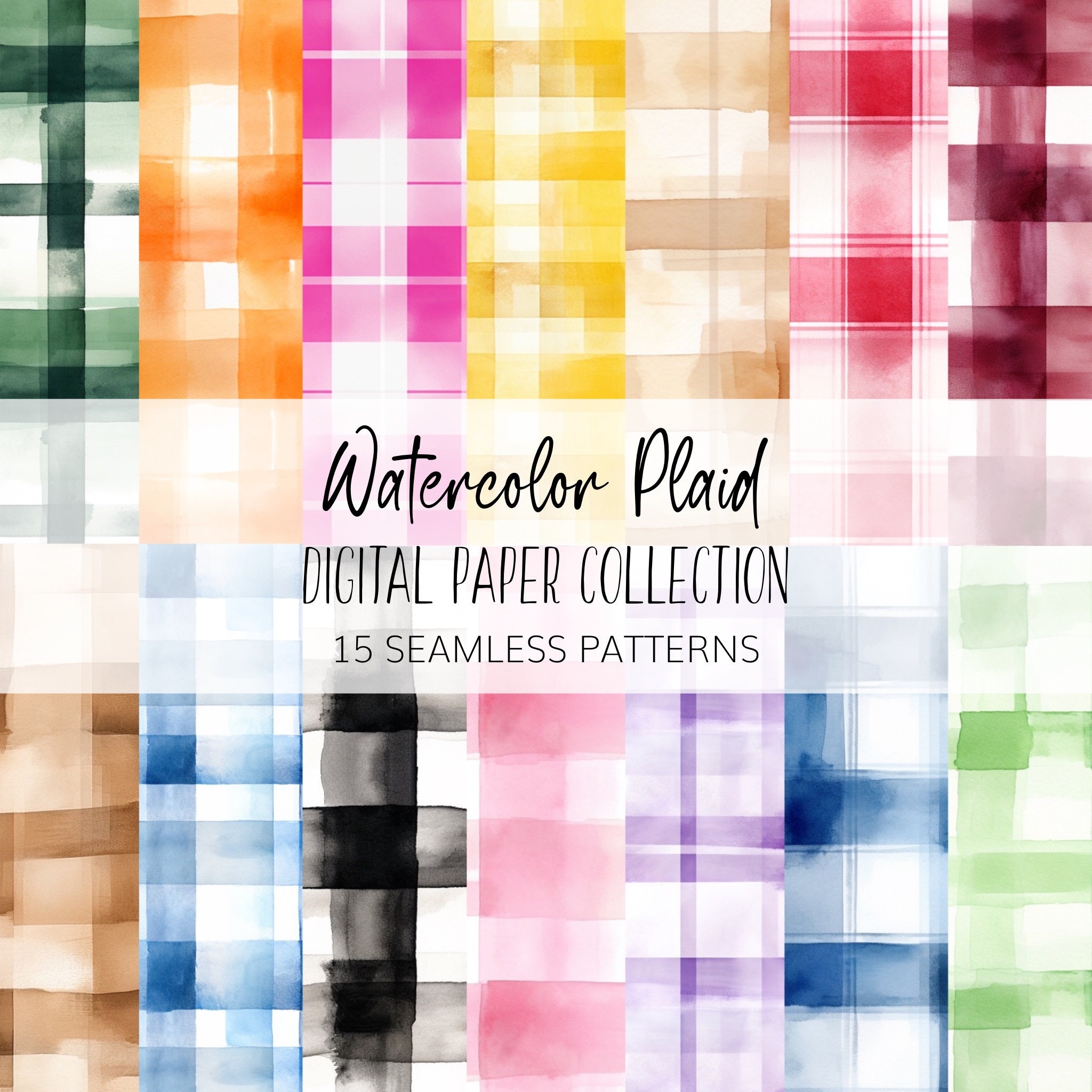 Plaid Digital Paper Set Watercolor Seamless Patterns - Etsy