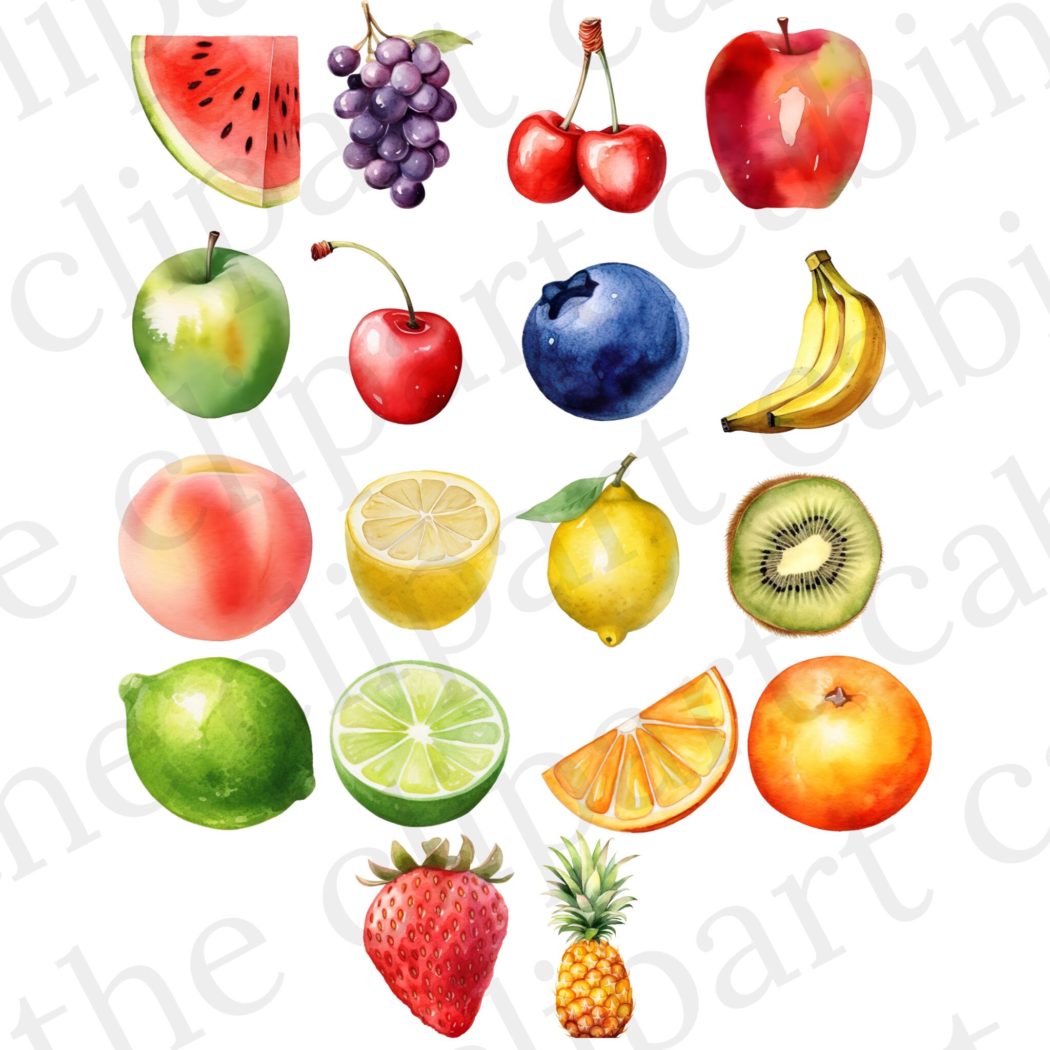 Watercolor Fruit Clipart PNG Instant Download - Etsy