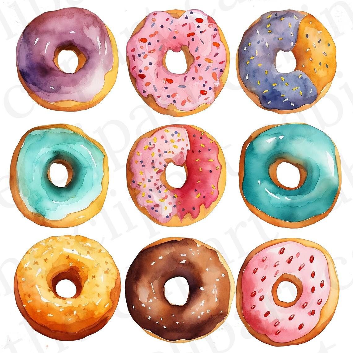 Watercolor Donut Clipart PNG Instant Download - Etsy Canada